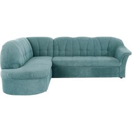 DOMO collection Ecksofa &raquo;Pegnitz, zeitlose und elegante R&uuml;ckensteppung, Breite 246cm, L-Form&laquo; wahlweise mit Bettfunktion blau 95% Polyester, 5% Nylon
