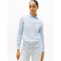 Tommy Hilfiger Rundhalspullover &raquo;CO CABLE C-NK LS SWEATER&laquo; mit Zopfmuster Breezy Blue Obermaterial: 100% Baumwolle S (36/38)