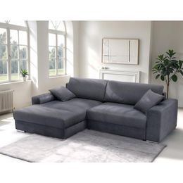 exxpo - sofa fashion Ecksofa &raquo;Larnaca, inkl. Bettfunktion & Bettkasten, bequem, Breite 269cm&laquo; mit extrabreiten R&uuml;ckenkissen und 2 Zierkissen grau