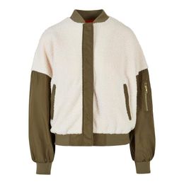 Urban Classics Bomberjacke &raquo;Damen Ladies Oversized Sherpa Mixed Bomber Jacket&laquo; 1 Stk. tlg. ohne Kapuze whitesand/darkolive M M Damen Bomberjacke...