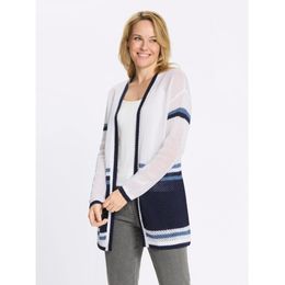 Sieh an! Ajour-Strickjacke in wei&szlig;-marine-gestreift | Gr.: 48