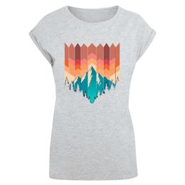 F4NT4STIC Extended Shoulder T-Shirt Berg Sonnenuntergang Geometrisch in grau meliert | Gr.: XXL