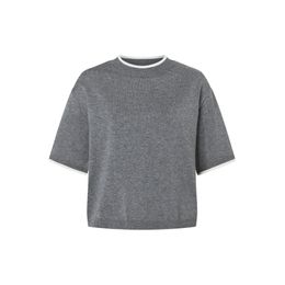More & More More & More softer Kurzarmpullover, Kontraststreifen in warm grey melange | Gr.: 36