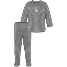 Normani Outdoor Sports Baby Merino Set Wollpullover und Unterhose in Grau gestreift | Gr.: 92