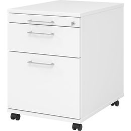 eurokraft pro Rollcontainer, 1 Utensilienschub, 1 Materialschub, 1 H&auml;ngeregistratur, Tiefe 580 mm, wei&szlig;