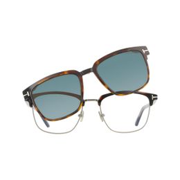 Tom Ford FT5683-B - mit Sonnenclip Brille Unisex | Fassung: Vollrand, Quadratisch, Havanna Dunkel