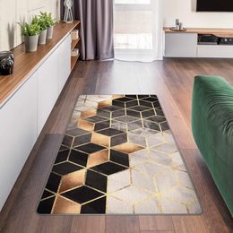 Teppich Schwarz Wei&szlig; goldene Geometrie