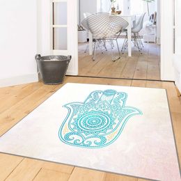 Teppich Hamsa Hand Illustration Mandala gold blau