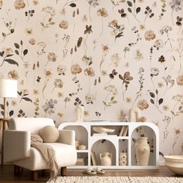Bilderwelten Fototapete Textiltapete Stofftapete - nahtlose Tapete | Landhaus Wildblumen in Beige