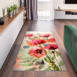 Bilderwelten Teppich Aquarell Blumen Mohn - floral Webteppich Gewebeteppich waschbar - Schlafzimmer Wohnzimmer Esszimmer K&uuml;che