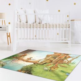 Bilderwelten Teppich Wassili Waschb&auml;r - Wassili und Familie Fuchs - Webteppich Gewebeteppich waschbar - Kinderteppich Spielteppich Kinderzimmer Baby Kinder