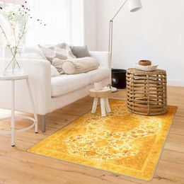 Teppich Vintage Bl&uuml;ten Teppich Goldgelb