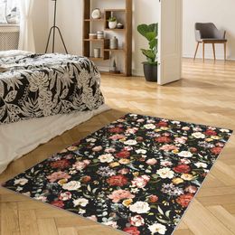 Teppich Blumen Aquarell Vintage Muster auf Schwarz