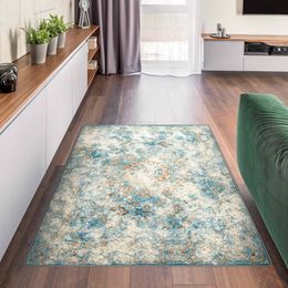 Teppich Skandinavisches Muster Blau Creme Vintage