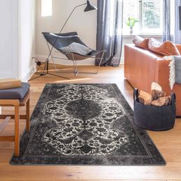 Teppich Vintage Bl&uuml;ten Teppich Schwarz