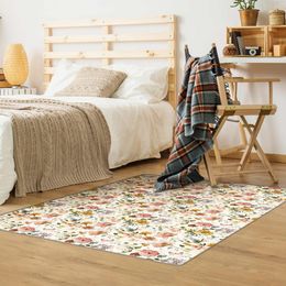 Teppich Blumen und V&ouml;gel Aquarell Muster