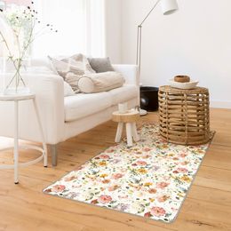 Teppich Blumen und V&ouml;gel Aquarell Muster