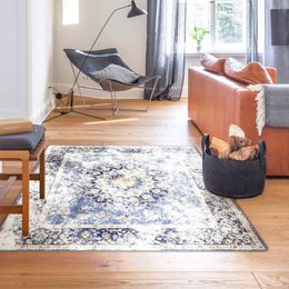 Teppich Klassisches Persermuster Blau Beige Vintage