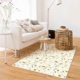 Teppich Wildblumen Aquarell Muster auf Beige
