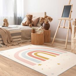 Bilderwelten Teppich Gro&szlig;er Regenbogen mit Sternen und P&uuml;nktchen - Webteppich Gewebeteppich waschbar - Spielteppich Kinderteppich Kinderzimmer Kinder Baby M&auml;dchen
