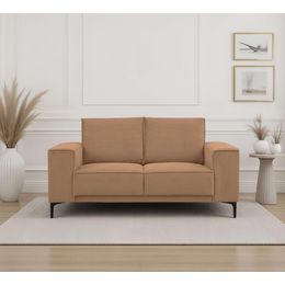 2-Sitzer OTTO HOME "Kompaktsofa Oland, Struktur, Flachgewebe, Luxus-Microfaser, Boucle", light braun, B:164cm H:85cm T:83cm, 92%PES 8%NY, Sofas, 164 cm, Wellenunterfederung, Skandi-Design, Metallf&uuml;&szlig;e