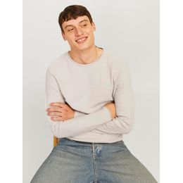 Jack & Jones Rundhalspullover JACK & JONES "JJECOOPER KNIT CREW NECK NOOS", Herren, Gr. XL, wei&szlig; (oatmeal detail:melange), Strick, Obermaterial: 100% Baumwolle, meliert, regular fit taillenbedeckt, Rundhals, B&uuml;ndchen, Pullover Rundhalspullover, in Strick Optik