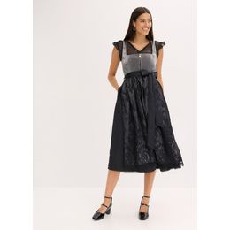 bonprix Dirndl mit gl&auml;nzendem Mieder (2-tlg.Set), schwarz, Gr.54, Modernes Dirndl mit gl&auml;nzendem Mider und changierender Sch&uuml;rze mit Spitze., aus Samt