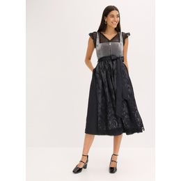bonprix Dirndl mit gl&auml;nzendem Mieder (2-tlg.Set), schwarz, Gr.36, Modernes Dirndl mit gl&auml;nzendem Mider und changierender Sch&uuml;rze mit Spitze., aus Samt