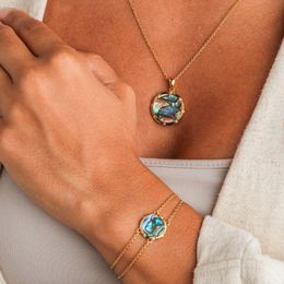 Holzkern Halsketten Damen Gold und Abalone
