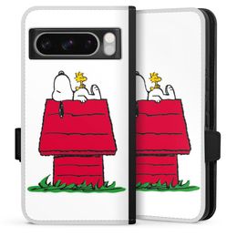 DeinDesign Google Pixel 8 Pro Handy Klapph&uuml;lle Handyh&uuml;lle aus Kunst Leder schwarz Flip Case Snoopy Peanuts Official Licensed Product Sideflip mit Lasche