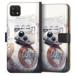DeinDesign Galaxy A22 5G Handy Klapph&uuml;lle Handyh&uuml;lle aus Kunst Leder schwarz Flip Case Star Wars Robot Merchandise Sideflip mit langer Lasche