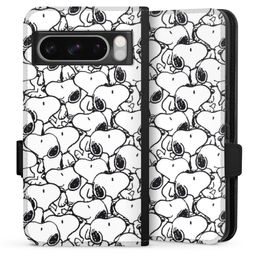 DeinDesign Google Pixel 8 Pro Handy Klapph&uuml;lle Handyh&uuml;lle aus Kunst Leder schwarz Flip Case Peanuts Snoopy Muster Sideflip mit Lasche