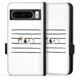 DeinDesign Google Pixel 8 Pro Handy Klapph&uuml;lle Handyh&uuml;lle aus Kunst Leder schwarz Flip Case Snoopy Dog Peanuts Sideflip mit Lasche