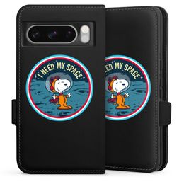 DeinDesign Google Pixel 8 Pro Handy Klapph&uuml;lle Handyh&uuml;lle aus Kunst Leder schwarz Flip Case Peanuts Weltall Snoopy Sideflip mit Lasche