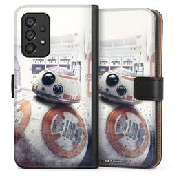 DeinDesign Galaxy A53 5G Handy Klapph&uuml;lle Handyh&uuml;lle aus Kunst Leder schwarz Flip Case Star Wars Robot Merchandise Sideflip mit langer Lasche