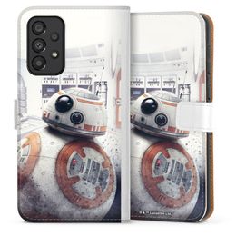 DeinDesign Galaxy A33 5G Handy Klapph&uuml;lle Handyh&uuml;lle aus Kunst Leder wei&szlig; Flip Case Star Wars Robot Merchandise Sideflip mit Lasche