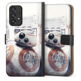 DeinDesign Galaxy A33 5G Handy Klapph&uuml;lle Handyh&uuml;lle aus Kunst Leder schwarz Flip Case Star Wars Robot Merchandise Sideflip mit langer Lasche