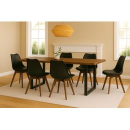 Essgruppe 7tlg. 160 x 85 cm Holz Nussbaum-Optik 6x Schalenstühle Schwarz U-Gestell Schwarz JOSY