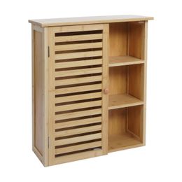 Mendler H&auml;ngeschrank HWC-O73, Badschrank Badezimmerschrank, T&uuml;re Stauf&auml;cher Bambus 60x50x19cm ~ Variantenang 139323