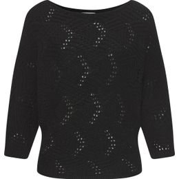 Lascana Damen Fledermauspullover, Schwarz, Gr. 40/42, Rundhals Pullover, Material: Baumwolle