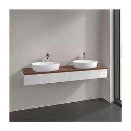 Villeroy & Boch Villeroy und Boch Antao Waschtisch-Unterschrank L17052GF mit Beleuchtung, 160x19x50cm, Hahnlochbohrung, Waschbeckenplattenfarbe warm walnut, glossy white lacquer