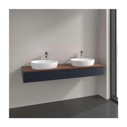 Villeroy & Boch Villeroy und Boch Antao Waschtisch-Unterschrank L17052HG mit Beleuchtung, 160x19x50cm, Hahnlochbohrung, Waschbeckenplattenfarbe warm walnut, midnight blue matt lacquer