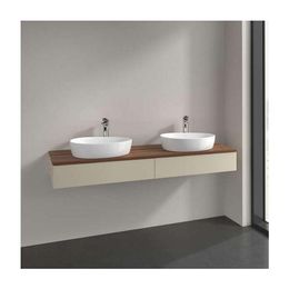 Villeroy & Boch Villeroy und Boch Antao Waschtisch-Unterschrank L17052HJ mit Beleuchtung, 160x19x50cm, Hahnlochbohrung, Waschbeckenplattenfarbe warm walnut, silk grey matt lacquer