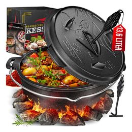 Kesser&reg; Dutch Oven Set BBQ Feuertopf Schmortopf, Gusseisen Topf mit Deckelheber Henkel und Schlitz f&uuml;r Themormeter, kochkessel Grilltopf Gulaschkessel f&uuml;r Oudoor & Indoor