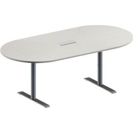Sch&auml;fer Shop Sch&auml;fer Shop Genius Konferenztisch MODENA FLEX, 3-fach Anschluss, Oval, T-Fu&szlig; Rundrohr, B 2000 x T 1000 x H 650-850 mm, lichtgrau/wei&szlig;alu