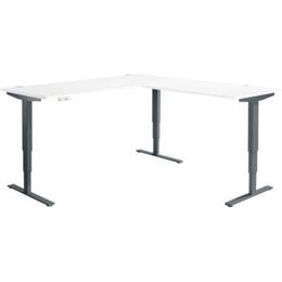 Sch&auml;fer Shop Winkelschreibtisch AERO FLEX, elektrisch h&ouml;henverstellbar, 90&deg; Winkel, T-Fu&szlig;, B 2000 x T 2000 mm, wei&szlig;/anthrazit + Memorypanel