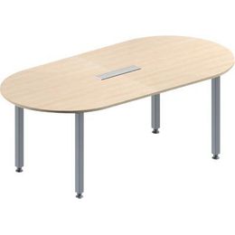 Sch&auml;fer Shop Sch&auml;fer Shop Genius Konferenztisch MODENA FLEX, 6-fach Anschluss, Oval, 4-Fu&szlig; Quadratrohr, B 2000 x T 1000 x H 720-840 mm, Ahorn/wei&szlig;alu