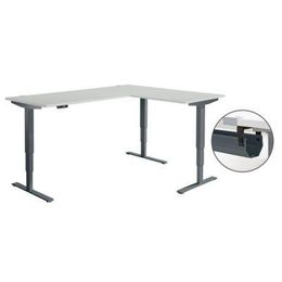 Sch&auml;fer Shop Sch&auml;fer Shop Genius Winkelschreibtisch AERO FLEX, elektrisch h&ouml;henverstellbar, 90&deg; Winkel, C-Fu&szlig;, B 2000 x T 1600 mm, lichtgrau/anthrazit, Memorypanel + Kabelkanal
