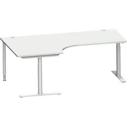 Sch&auml;fer Shop Sch&auml;fer Shop Genius Winkelschreibtisch MODENA FLEX 90&deg;, Ansatz links, T-Fu&szlig;-Rundrohr, B 2000 mm, lichtgrau