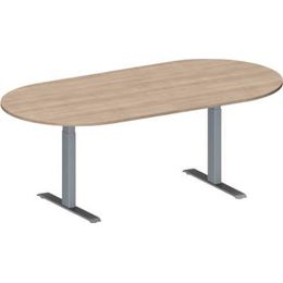 Sch&auml;fer Shop Sch&auml;fer Shop Genius Konferenztisch MODENA FLEX, Oval, T-Fu&szlig; Rechteckrohr, B 2000 x T 1000 x H 650-850 mm, Eiche-Dekor/wei&szlig;aluminium RAL 9006